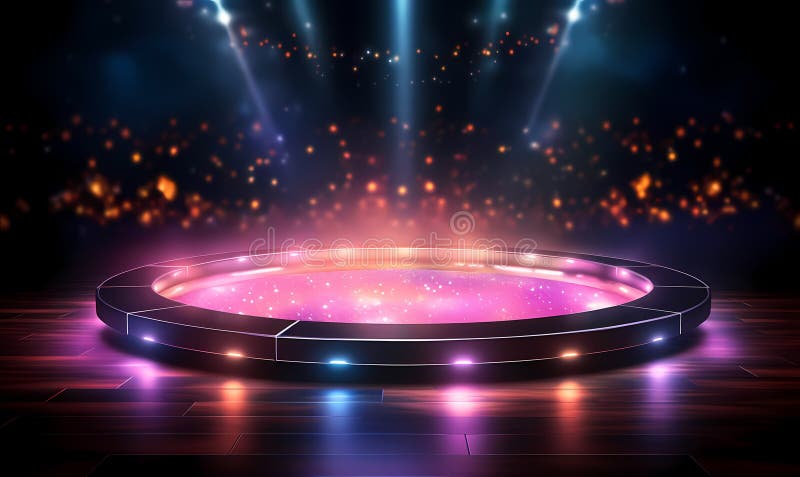 A Stage with Lights and a Round Platform, Empty Stage with Circle Neon ...