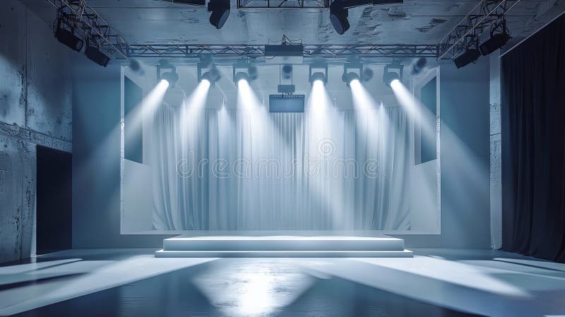 A Stage with Lights and a Golden Background Stock Image - Image of ...