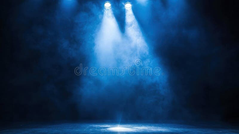 Dramatic Blue Stage Lighting Background Spotlight Beams Smoke Effect ...