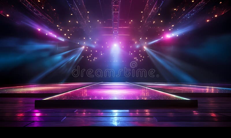 A Stage with Lights and a Stage, Empty Stage with Neon Lights and Wood ...
