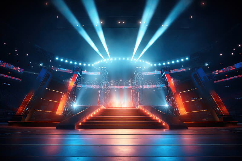 Stage Lit by Blue and Red Lights Stock Illustration - Illustration of ...