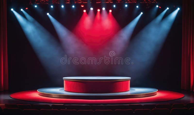 A Stage Lit with Blue and Red Spotlights in a Theater Stock Photo ...