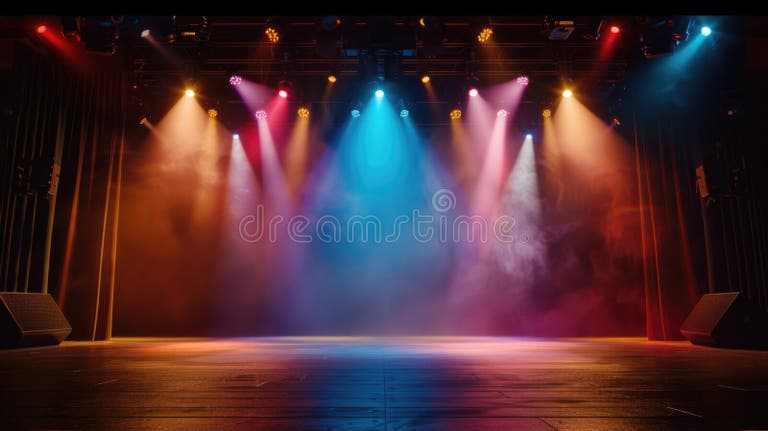 A Stage Lit Up with Various Light Sources and Colors Stock Image ...