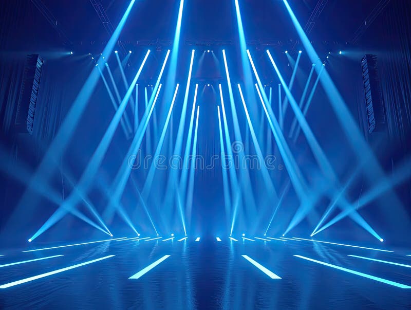 A Stage with a Lot of Blue Lights Shining on it Stock Illustration ...