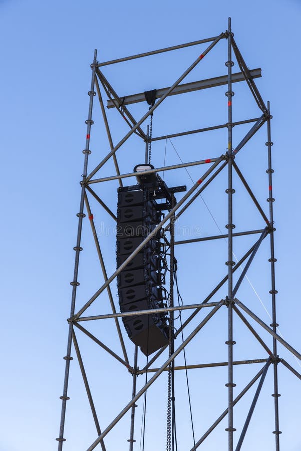 Line Array Speakers On Music Stage Stock Photo - Image of equipment ...