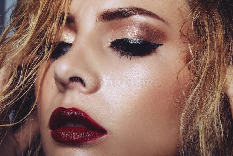 Stage make-up stock image. Image of beautiful, burgundy - 117867033