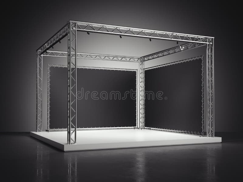 Empty Stage with Metal Framework in Modern Exhibition Interior. 3d ...