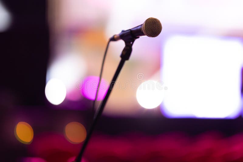 Stage Mic in Front of the Blurred Hall Stock Image - Image of stand ...