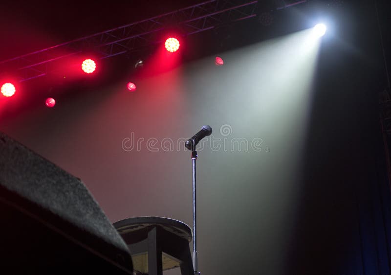 Stage Microphone. Empty Stage Before Concert. Stock Photo - Image of ...