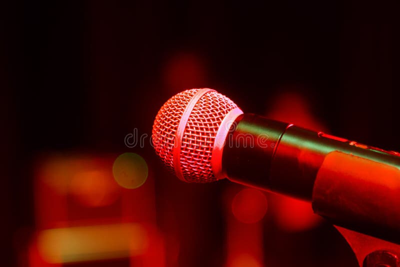 Stage Microphone on Stage in Front of the Hall. Performance on Stage ...