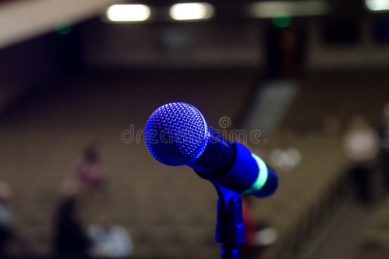 Stage Microphone on Stage in Front of the Hall. Performance on Stage ...