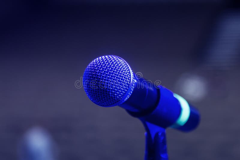 Stage Microphone on Stage in Front of the Hall. Performance on Stage ...