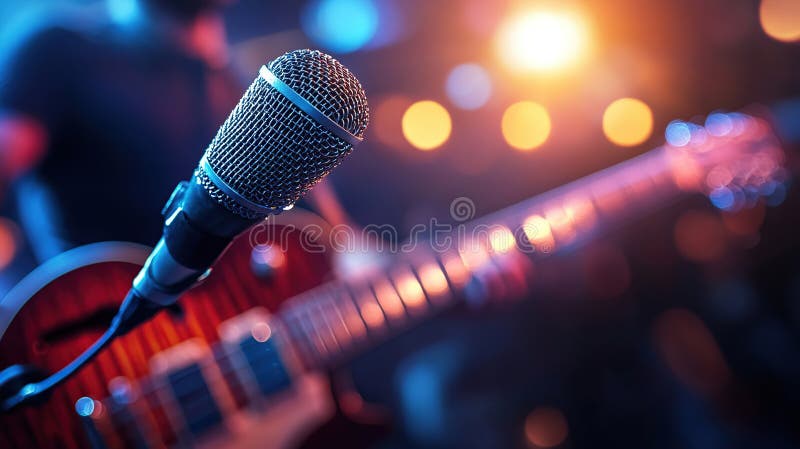 Stage Microphone, Guitar, Concert, Lights, Music Performance Stock ...