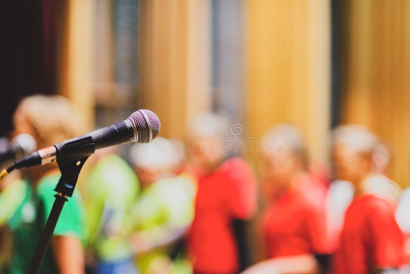 Stage Microphone on a Stand in a Concert Hall Stock Photo - Image of ...