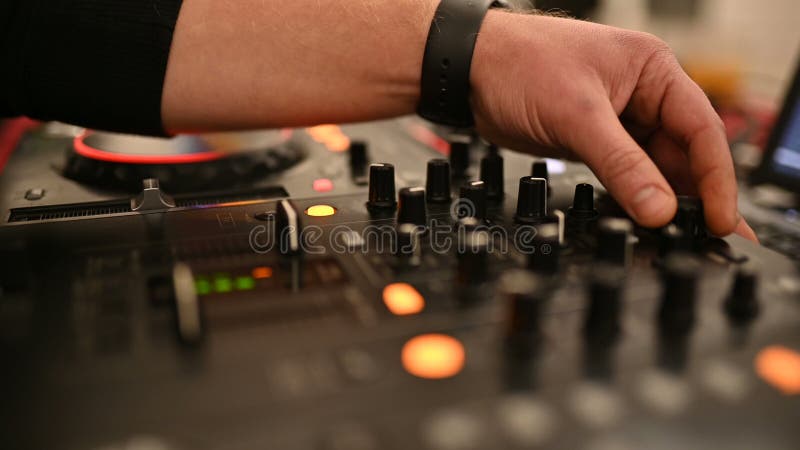 Stage, Mixing Tracks in Atmospheric Dance Party Strobing and Flashing ...