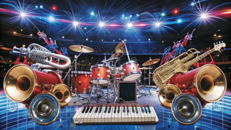 A Stage with Musical Instruments, Speakers and Lights Stock ...