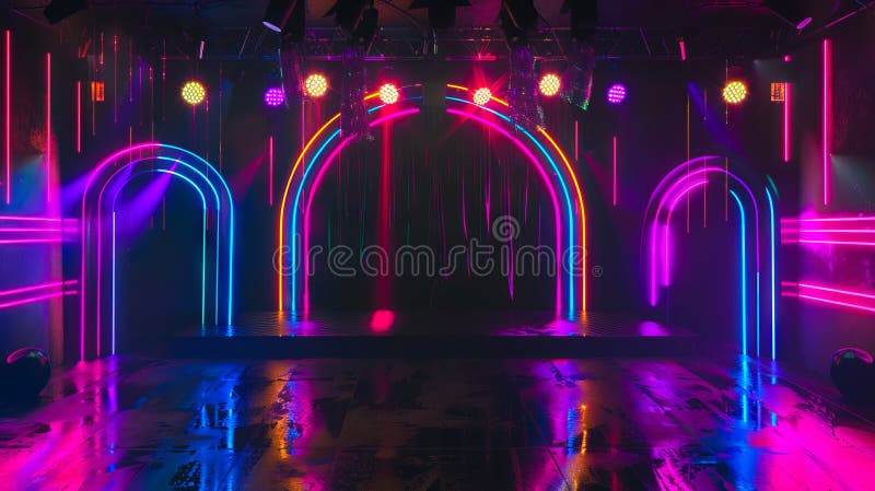 A Stage with Neon Lights and an Arch Stock Photo - Image of neon, stage ...