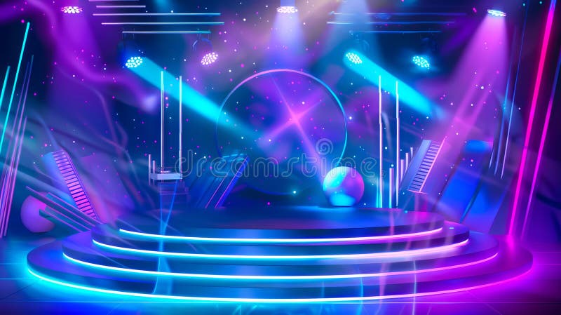 Stage with Neon Lights and Spotlights Stock Photo - Image of lights ...