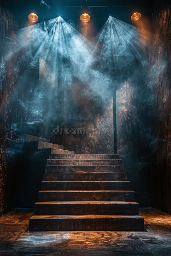 Stage with Numerous Stairs and Light Setup Stock Image - Image of ...