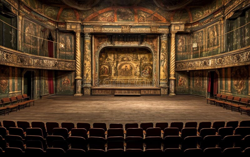 Stage in the Old Large Wooden Theatre, Created with Generative AI Stock ...