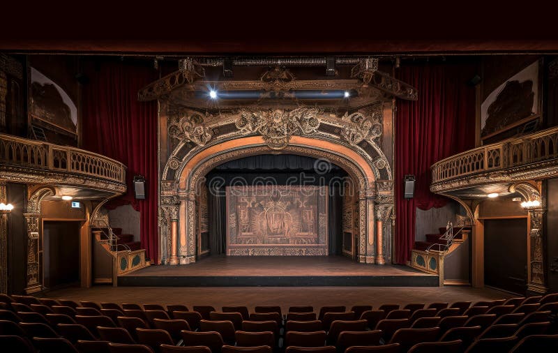 Stage in the Old Large Wooden Theatre, Created with Generative AI Stock ...