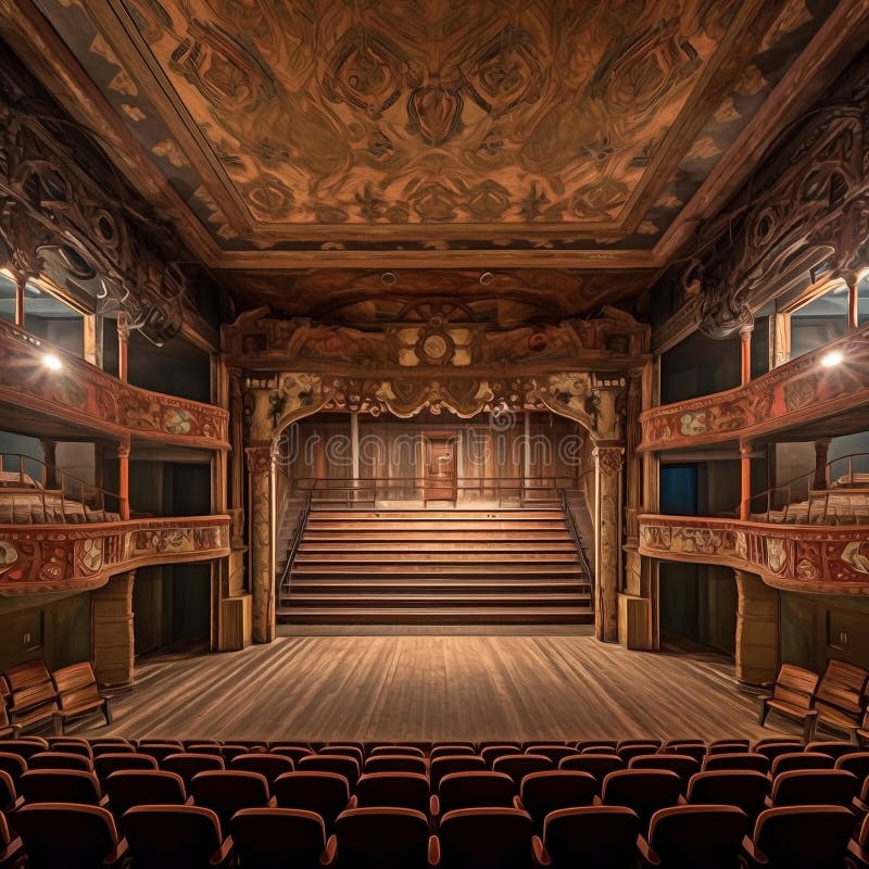 Stage in the Old Large Wooden Theatre, Created with Generative AI Stock ...