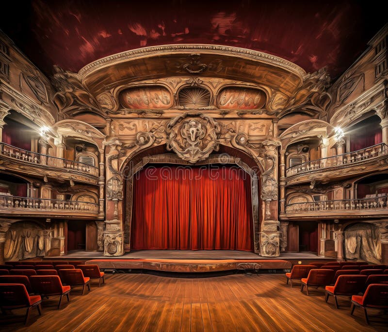 Stage in the Old Large Wooden Theatre, Created with Generative AI Stock ...