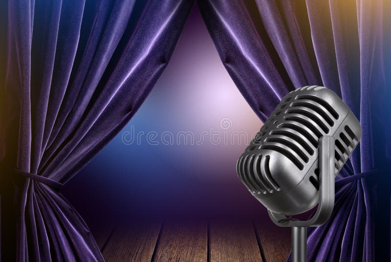 Stage with Open Curtains and Microphone Stock Image - Image of music ...