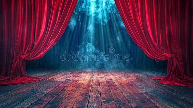 Stage with Open Red Curtains and Dramatic Lighting Stock Image - Image ...