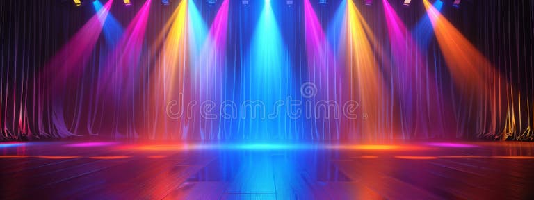 Stage for Performance with Colorful Lights Around with Copy Space Stock ...