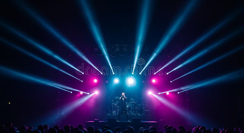 A Stage Performance Features a Male Singer in a Suit, Illuminated by ...