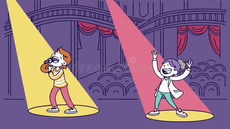 Stage Performance Scene with Figures Under Spotlights Vector Design ...