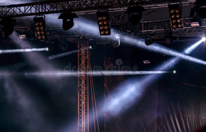 Bright Rays of Professional Stage Spotlights during Street Concert ...