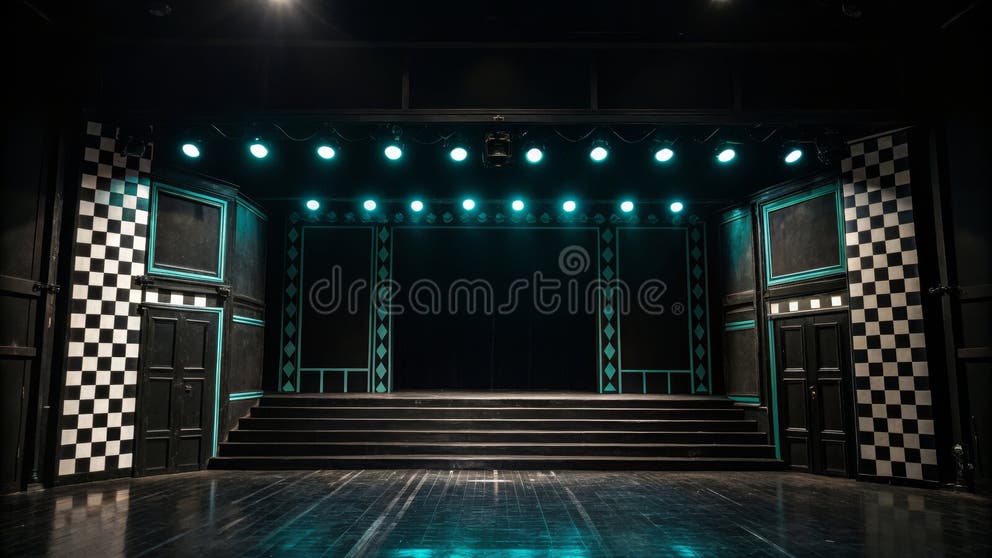 Stage Perspective Teal Lit Checkered Backdrop Stock Illustration ...