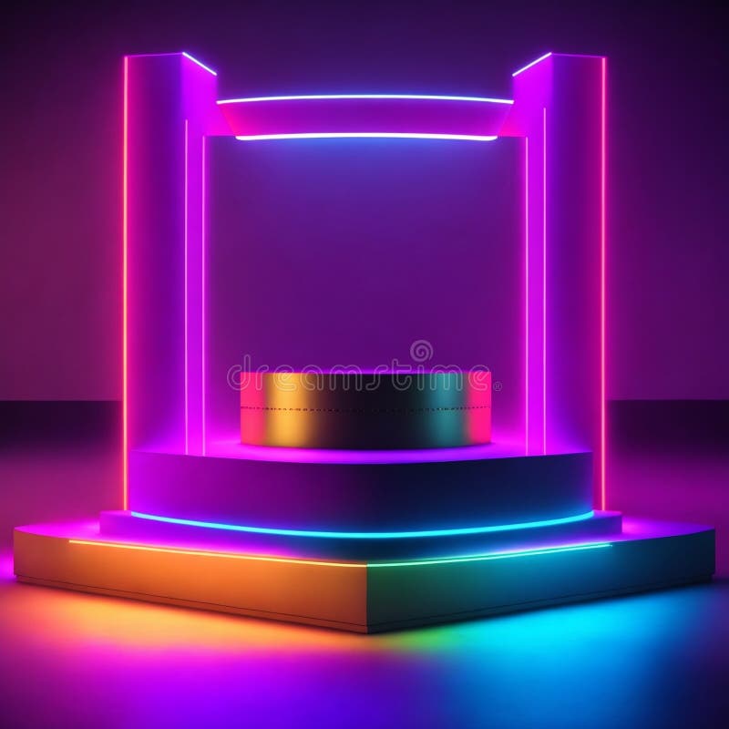 Stage with Pink and Red Tone Lights Abstract Neon Light Background ...