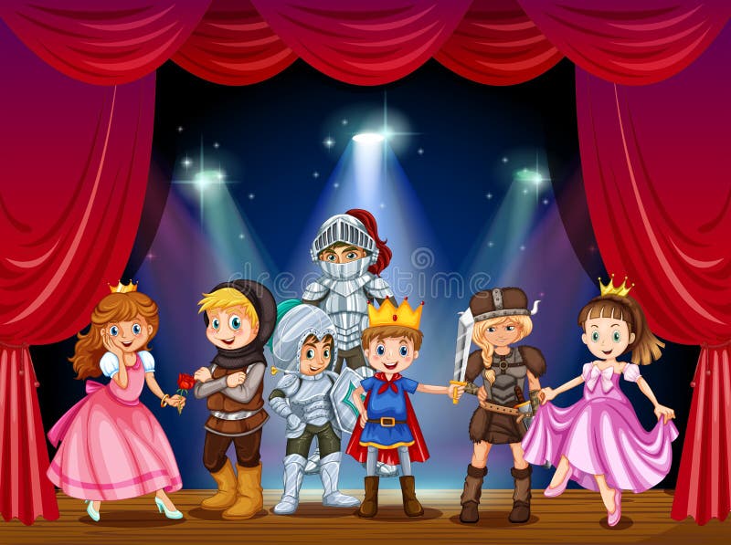Stage Play with Children in Costumes Stock Vector - Illustration of ...