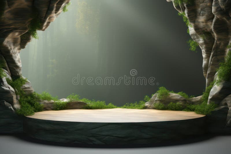 White Podium Platform in the Middle of a Cave, Created by Generative AI ...