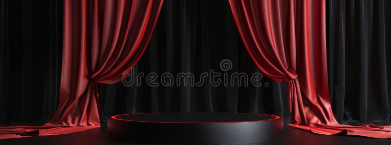 A Stage Podium with Elegant Red and Black Curtains in the Background ...