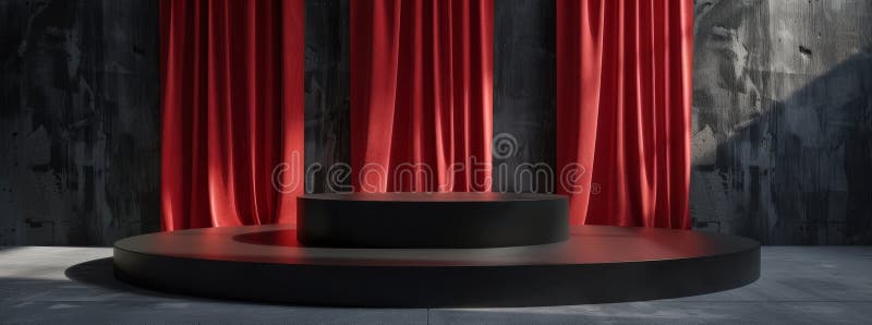 A Stage Podium with Elegant Red and Black Curtains in the Background ...