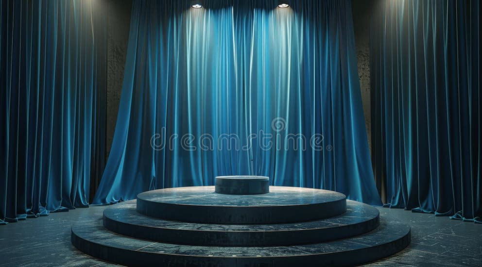 Stage with Podium in Front of Curtain Stock Image - Image of event ...