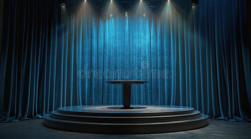 Stage with Podium in Front of Curtain Stock Photo - Image of microphone ...