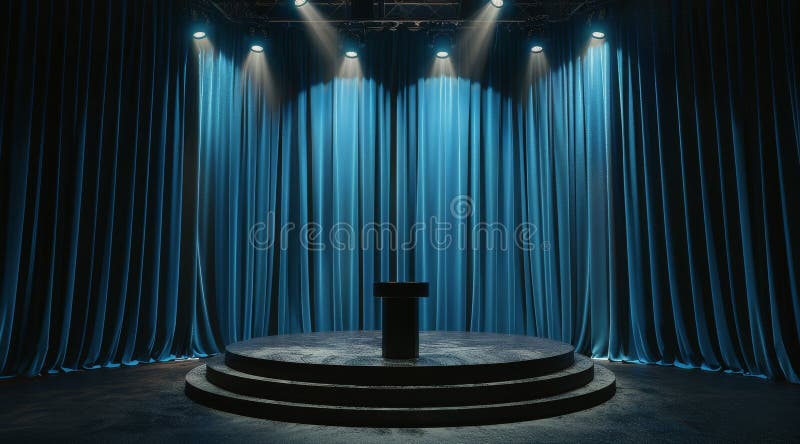 Stage with Podium in Front of Curtain Stock Image - Image of generative, presentation: 318959649