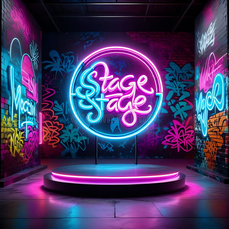 Stage Podium Mockup for Product Showcase Presentation with Graffiti ...