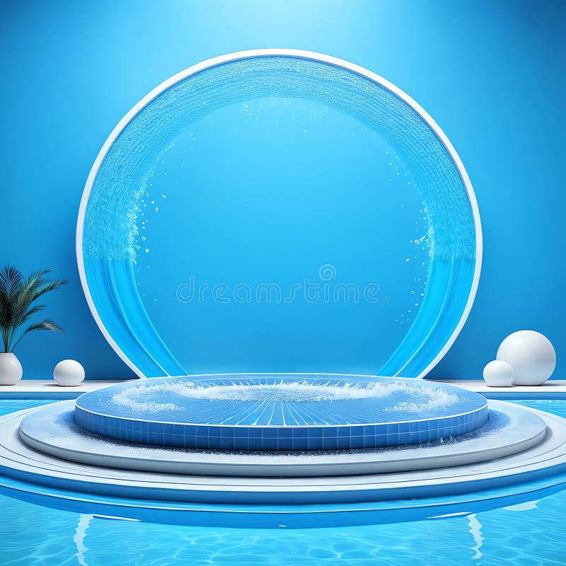 Stage Podium for Showcase on Swimming Pool with Water Splash Stock ...