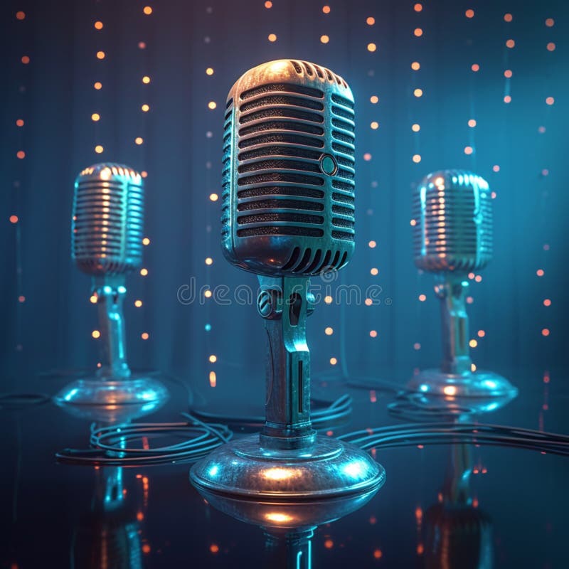 Stage Ready Chrome Microphone Stands Prepared for a Broadcasting ...