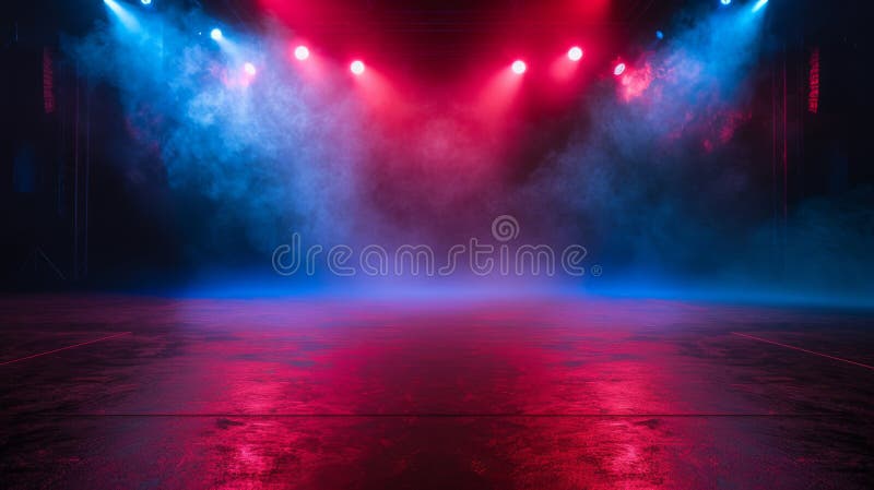 Stage with Red and Blue Lighting and Smoke Stock Photo - Image of ...