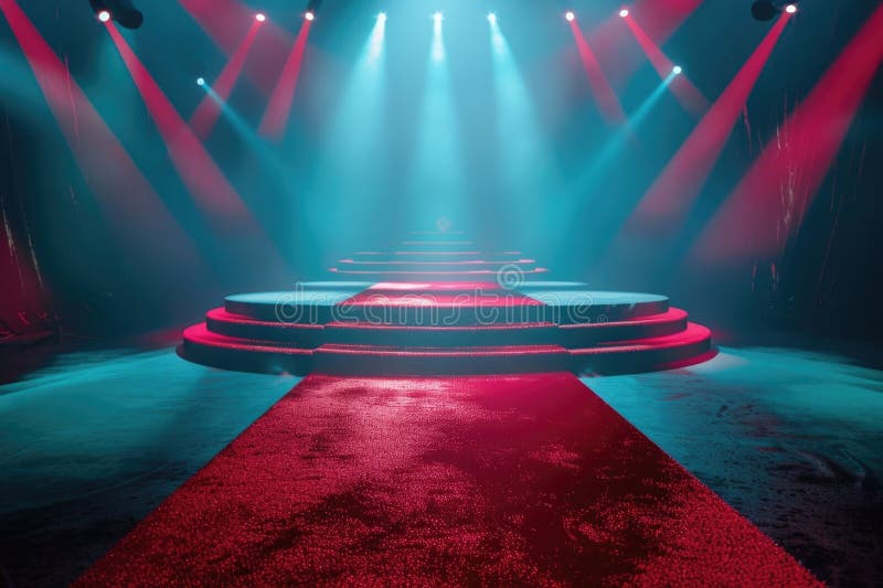 A Stage with a Red Carpet and Blue Lights Stock Image - Image of club ...