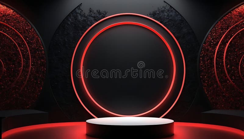 A Stage with a Red Circle in the Center. the Stage is Black and Red ...