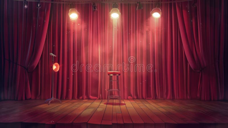 A Stage with a Red Curtain and a Chair, Suitable for Theater or ...