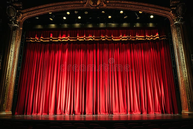 A Stage with a Red Curtain and a Stage Set Up for a Performance ...